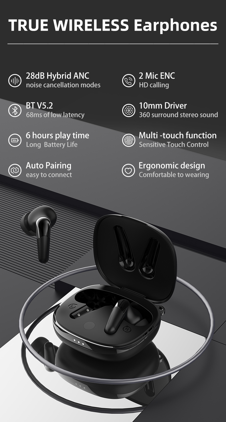 Dual Mic ANC and ENC Noise Reduction TWS earbuds Stereo Earphone T16 ...